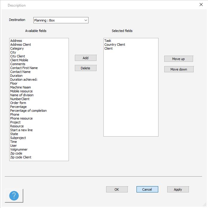Customizing the task display within the software PlanningPME